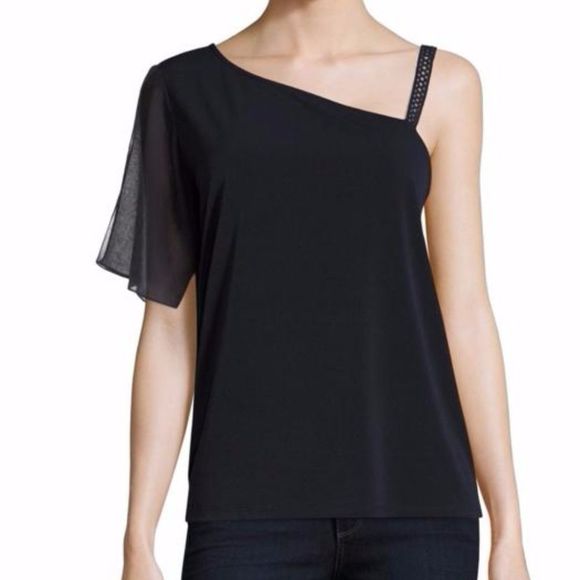 T Tahari | Tops | Tahari Womens Josie Black One Shoulder Top | Poshmark